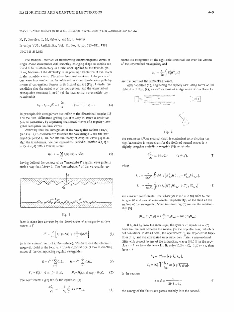 Wave Transformation in A Multimode Waveguide With Corrugated Walls | PDF | Waves | Waveguide