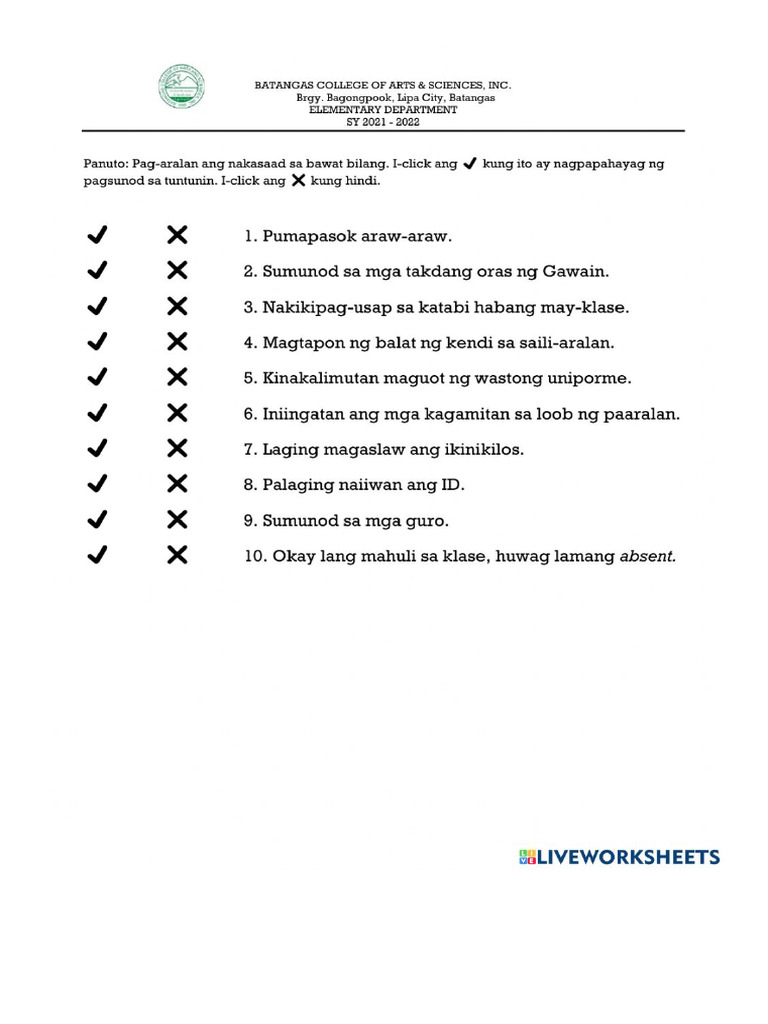 Alituntunin Sa Paaralan | PDF