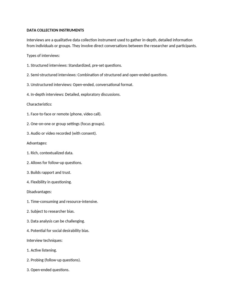 Data Collection Instruments | PDF | Methodology | Scientific Method