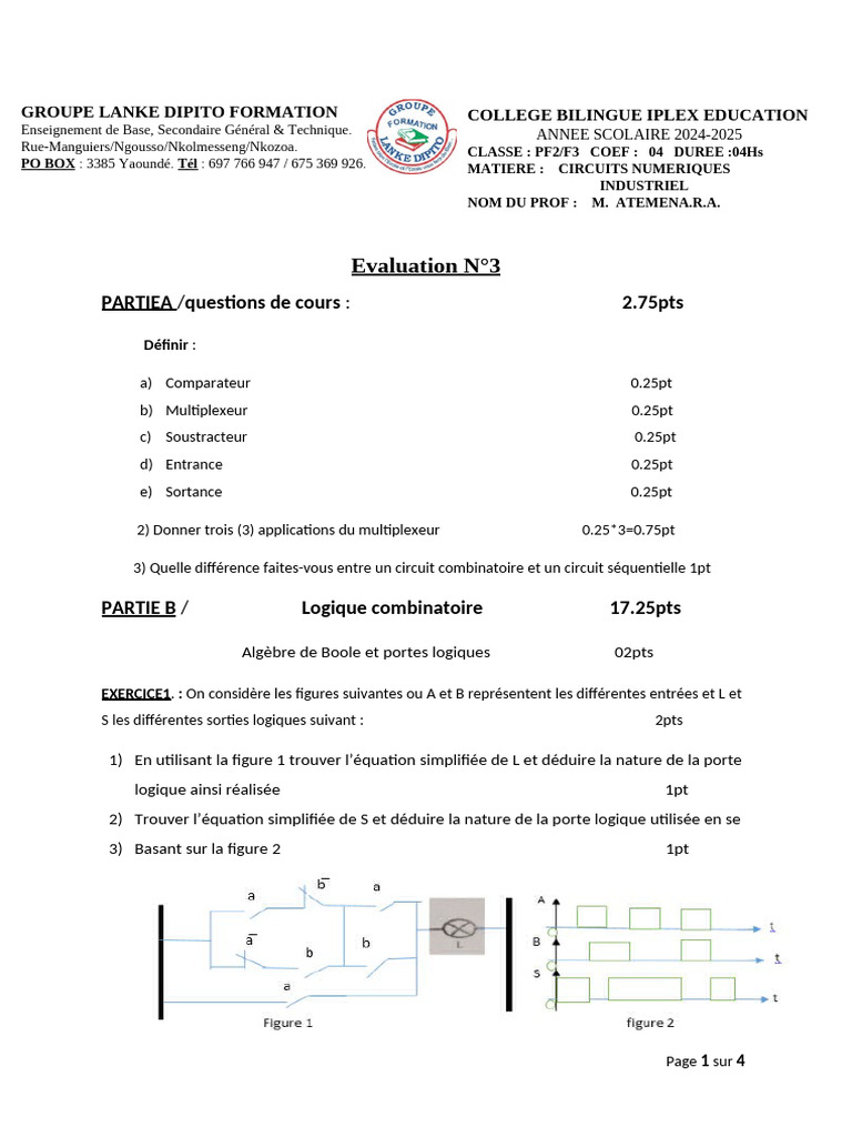 Évaluation Circuits Numériques 2024-2025 | PDF | Fonction logique ...