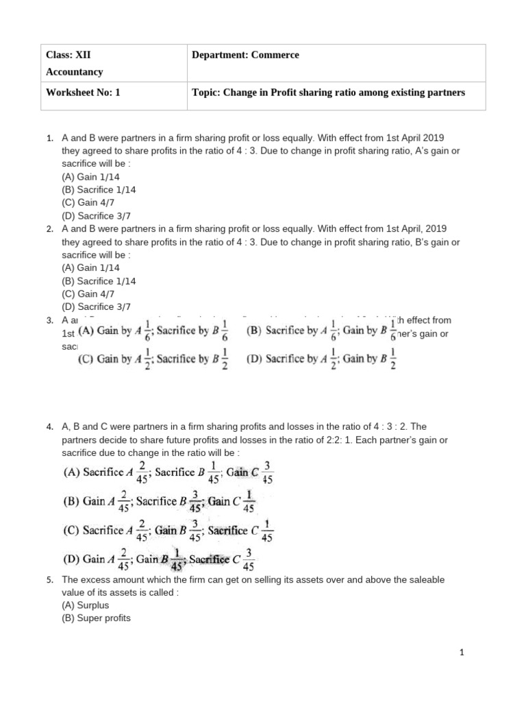 Change in PSR Worksheet 1 MCQ | PDF | Debits And Credits | Goodwill ...