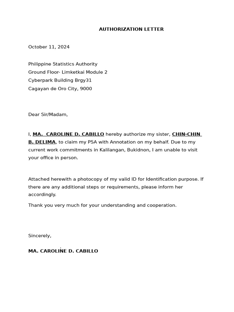 AUTHORIZATION LETTER | PDF