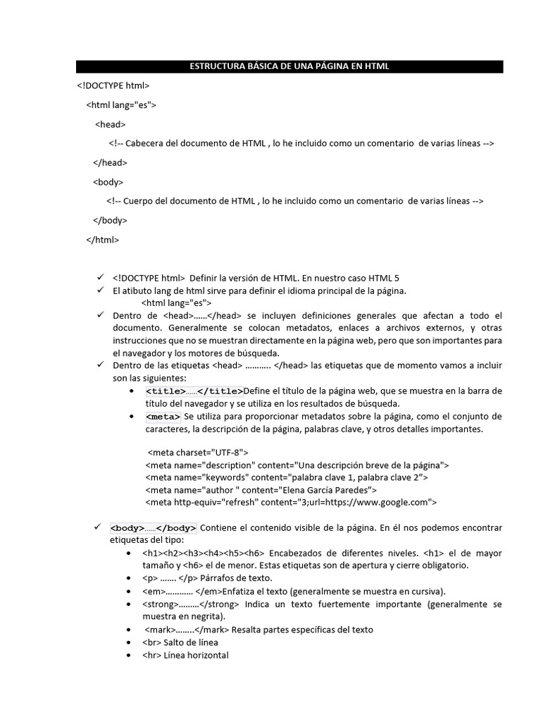 Estructura Básica de Una Página en HTML | PDF | HTML | Red mundial