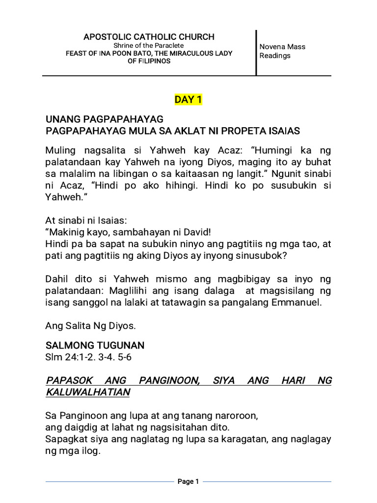 NOVENA-MASS-INA-POON-BATO | PDF