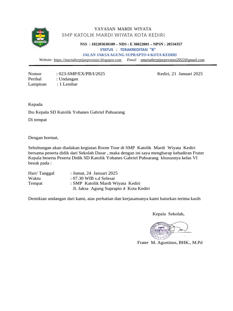 Surat Undangan Room Tour SDK Yoga | PDF