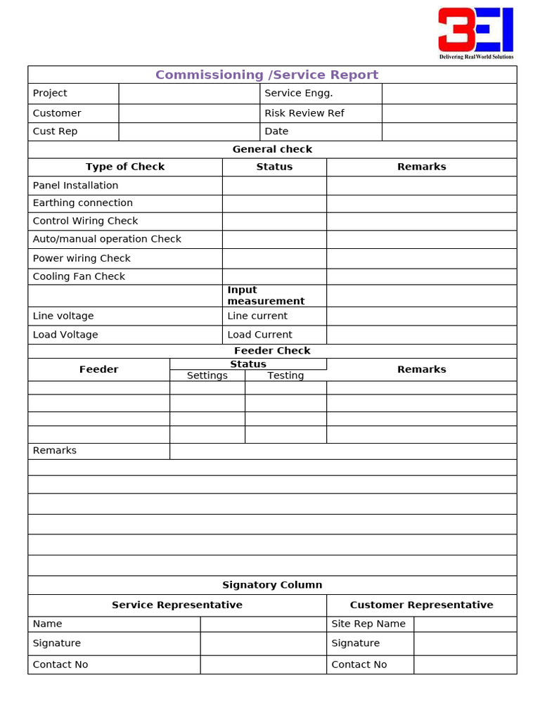 Commissioning Service Report Template | PDF
