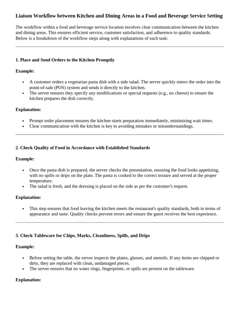 Liaison Workflow Between Kitchen and Dining Areas in A Food and ...