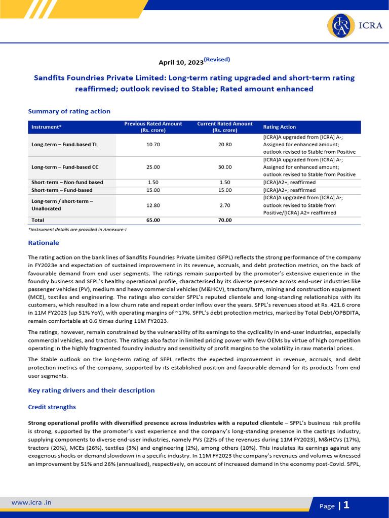 Investor Update: SFPL Rating Upgrade | PDF | Debt | Profit (Economics)