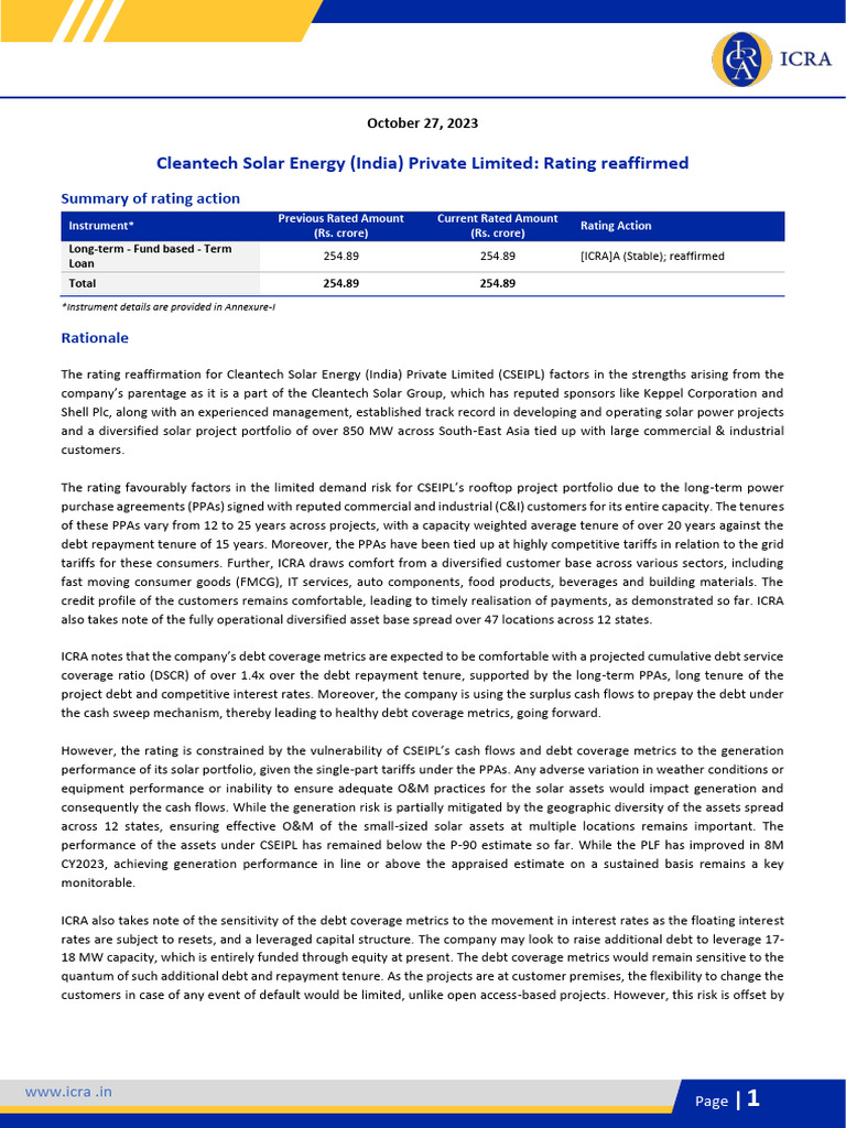 Cleantech Solar Energy (India) Private Limited | PDF | Debt | Interest