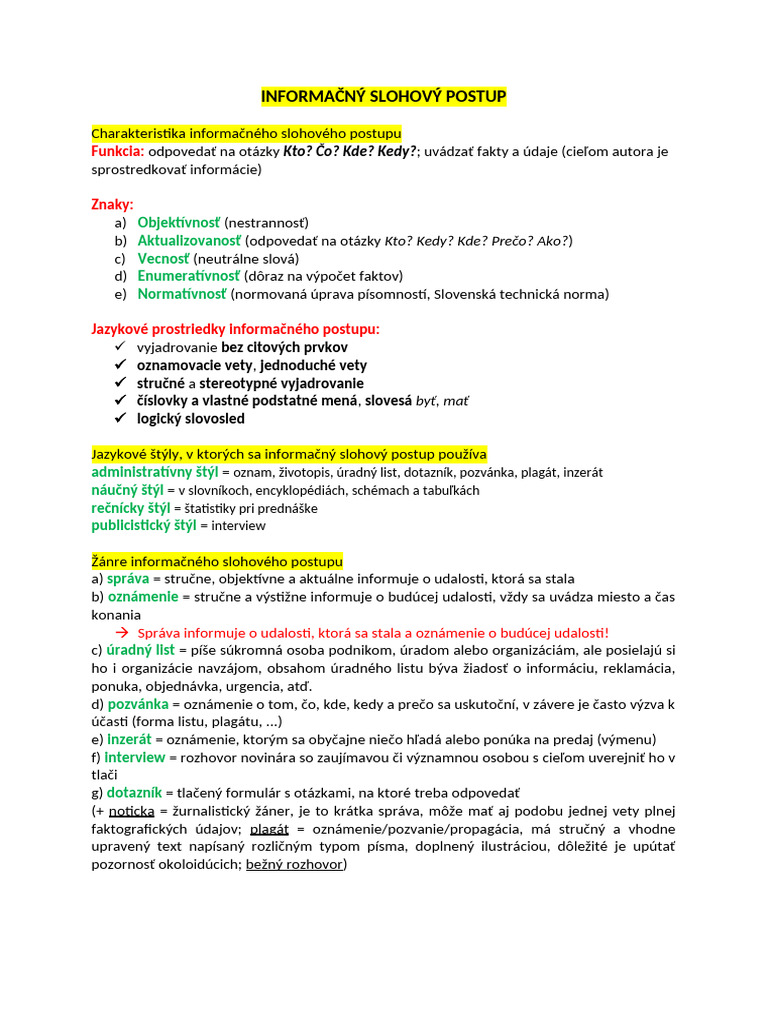Informačný Slohový Postup | PDF