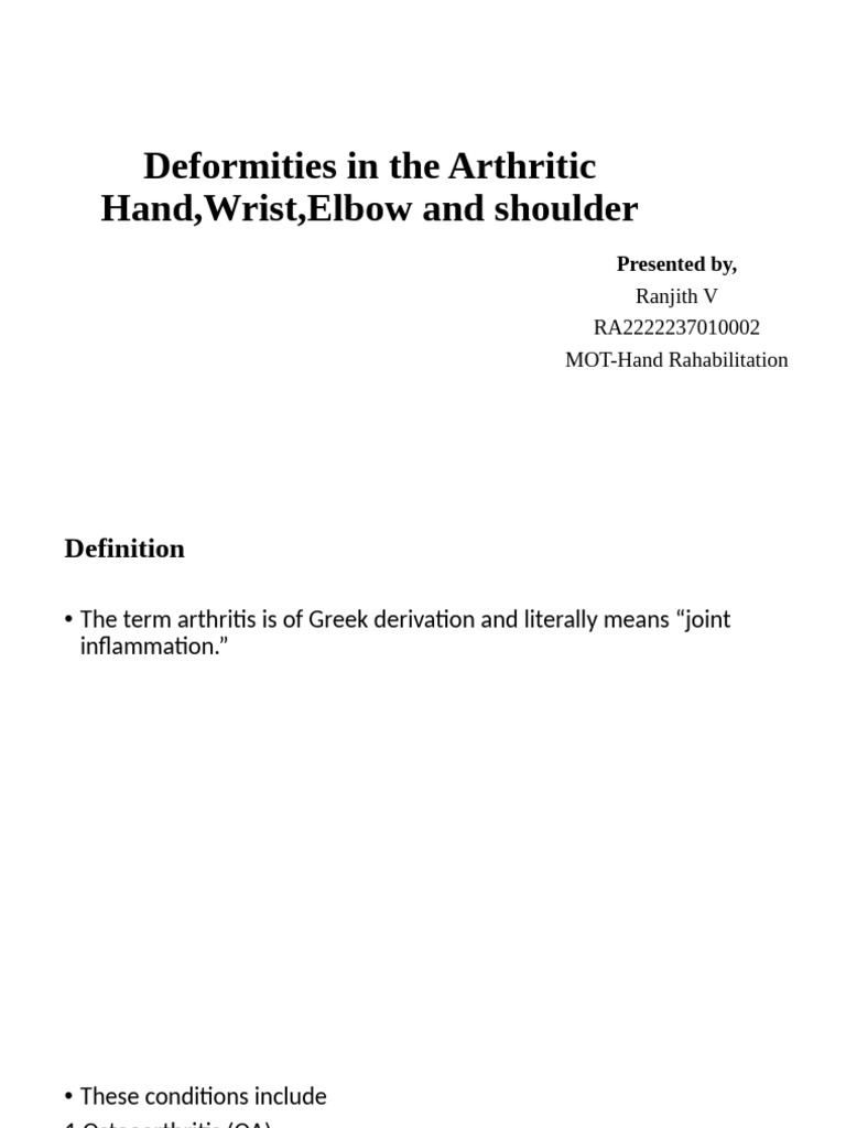 Deformities in The Arthritic Hand JWrist J | PDF