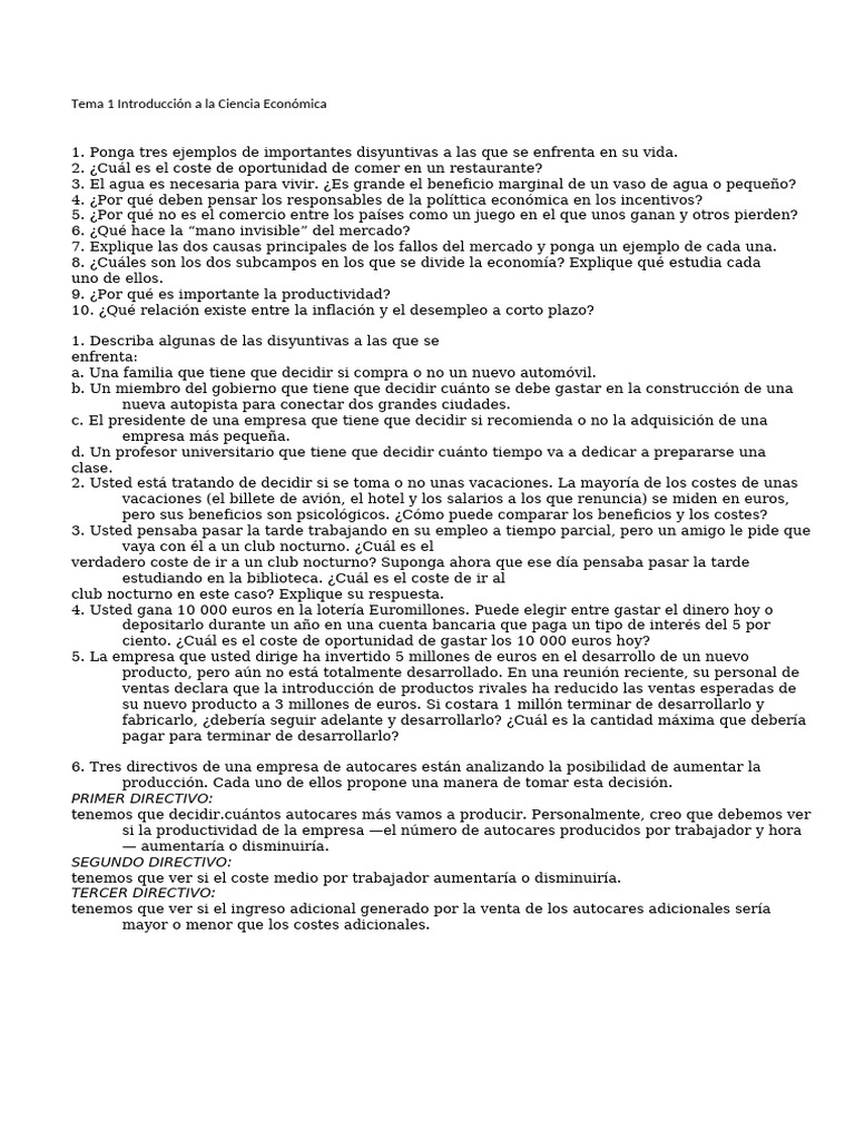 Tema 1 Introducci#U00f3n a la Ciencia Econ#U00f3mica | PDF | Euro | Costo de oportunidad