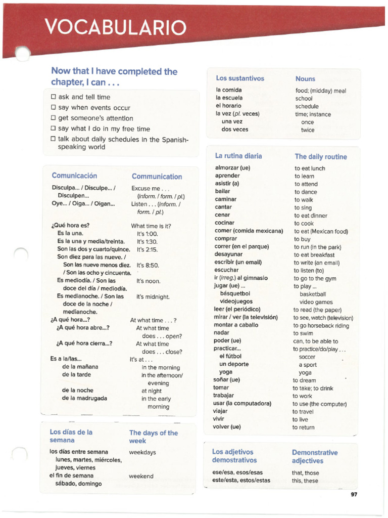 Vocabulario del capítulo 3 - Conéctate | PDF