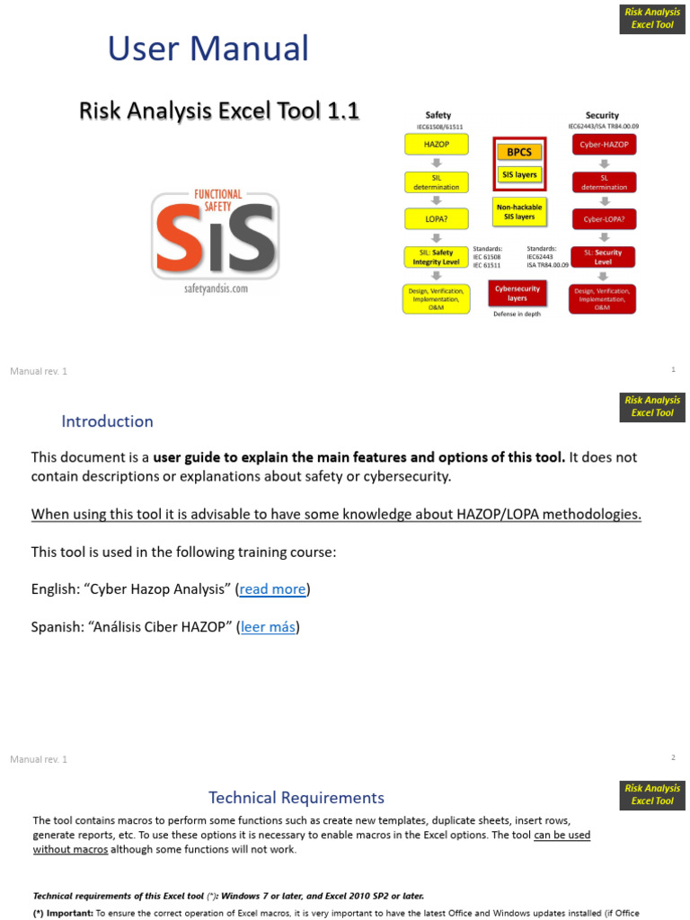 Risk Analysis Excel Tool User Manual | PDF | Microsoft Excel | Matrix ...