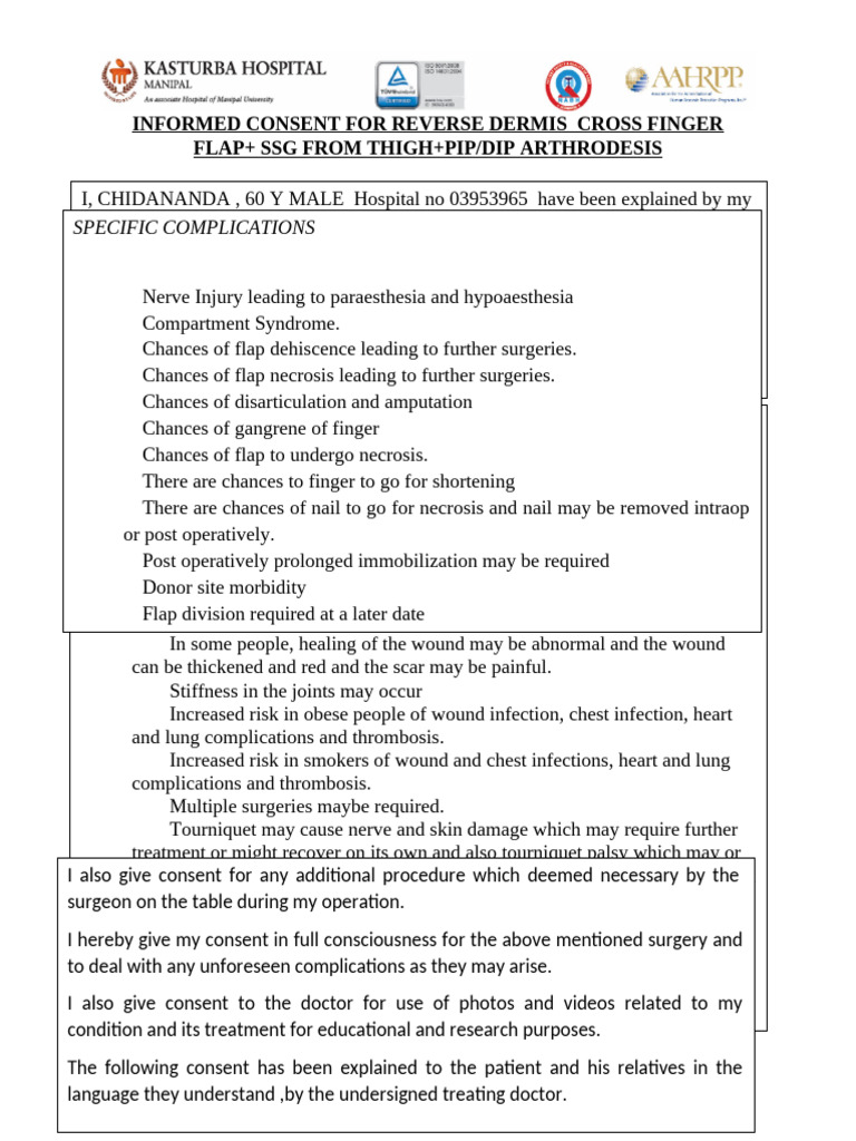 Informed Consent For Cross Finger Flap | PDF | Wound | Diseases And ...