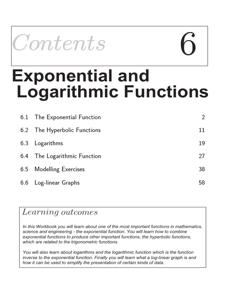 HELM Workbook 6 Exponential and Logarithmic Functions | PDF | Trigonometric Functions | Logarithm