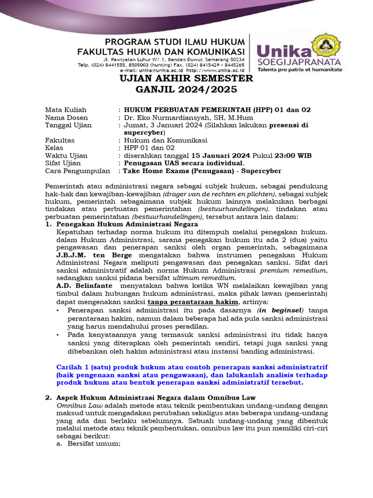 UAS HPP 01 Dan HPP 02 Ganjil 2024-2025 - (3 Januari 2024) | PDF