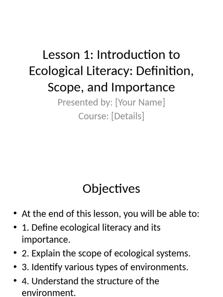 Ecological Literacy Lesson 1 | PDF
