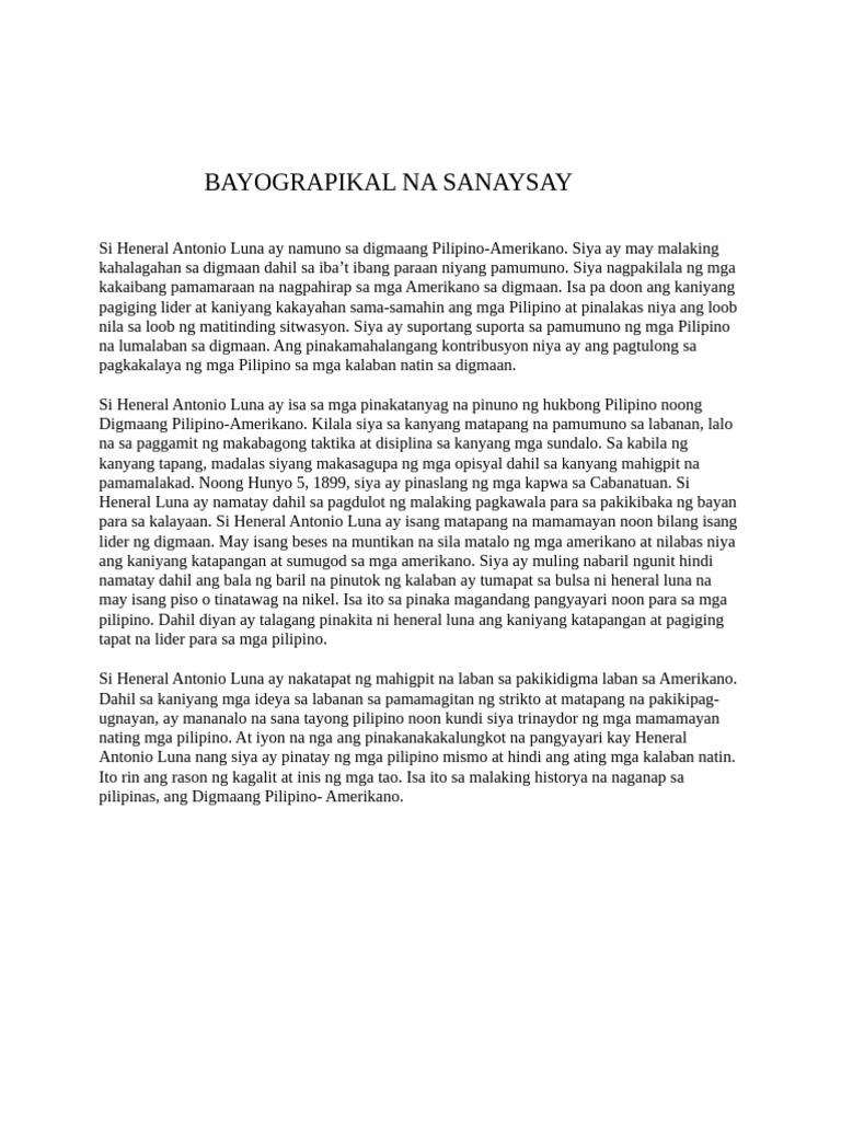 Filipino Bayograpikal Na Sanaysay | PDF