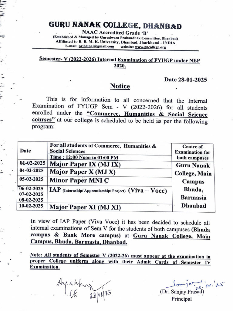S-V (22-26) Internal Exam GNC 2025 | PDF | Educational Stages