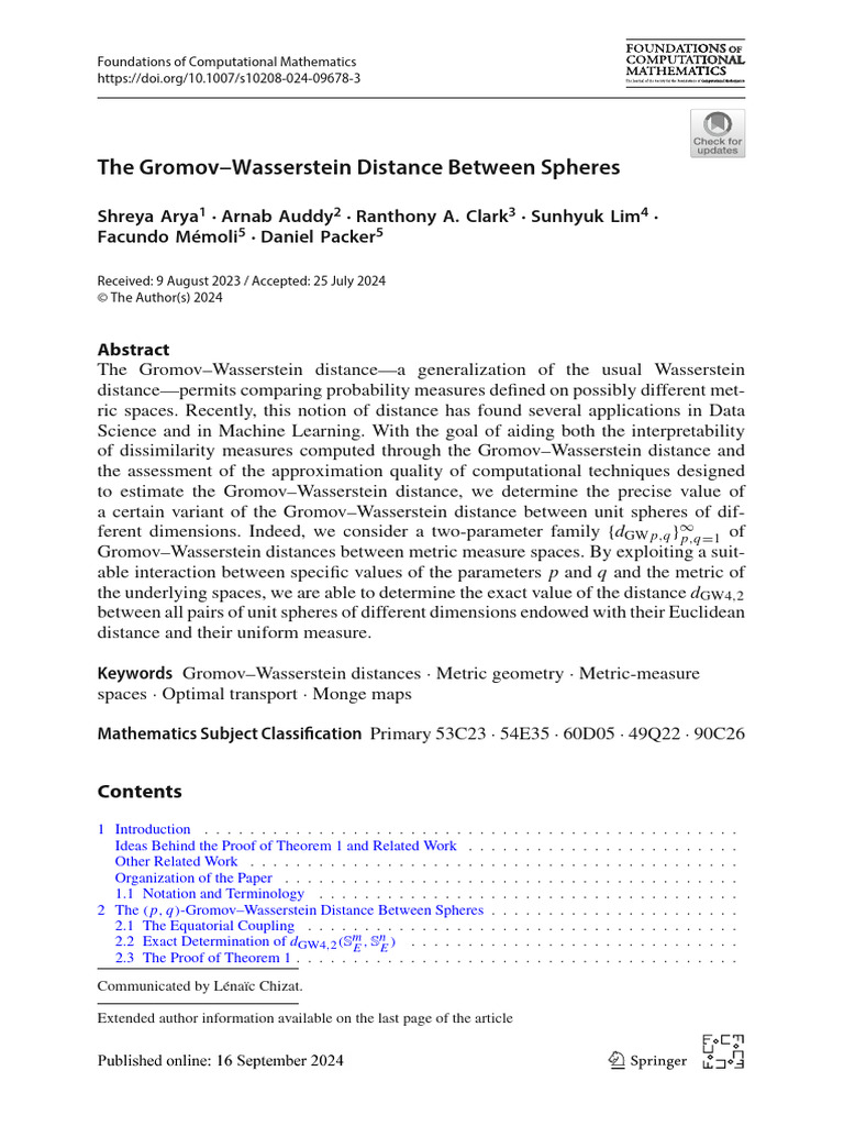 The Gromov-Wasserstein Distance Between Spheres | PDF | Distance | Metric Space