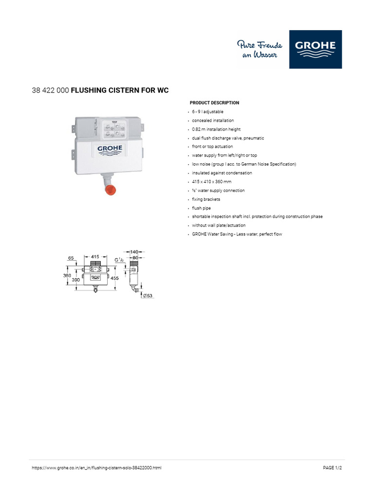 GROHE Specification Sheet 38422000 | PDF | Valve | Equipment