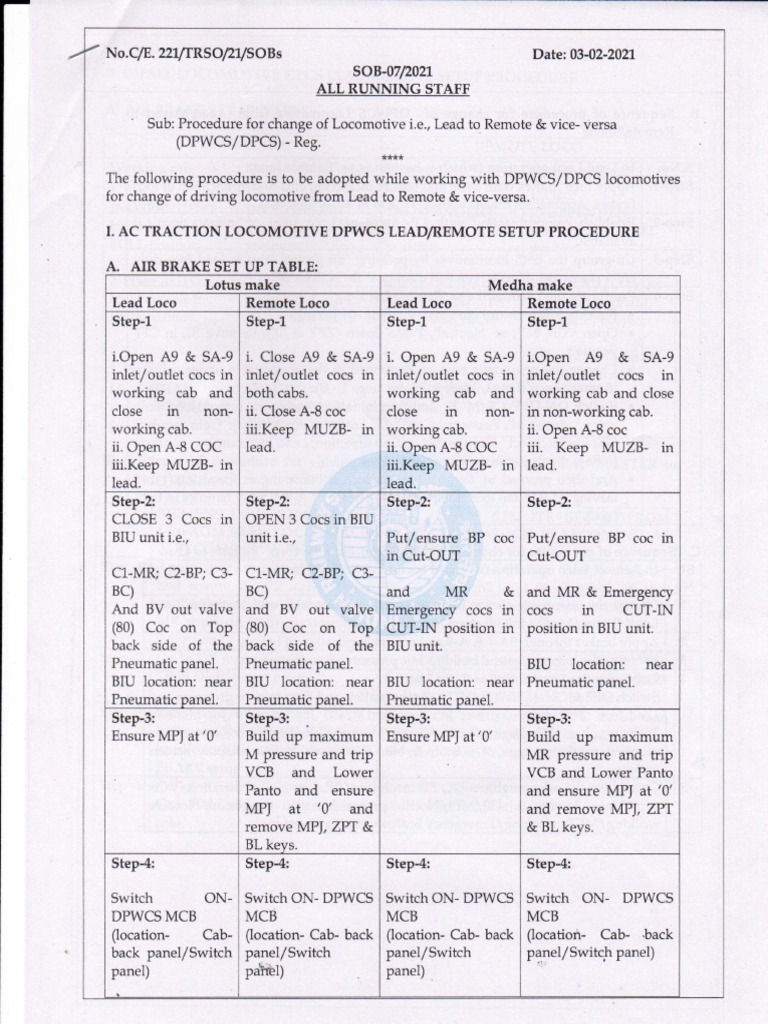 1616502797907-SOB-07-21 (Procedure of Lead to Remote in DPWCS-DPCS)_1 | PDF