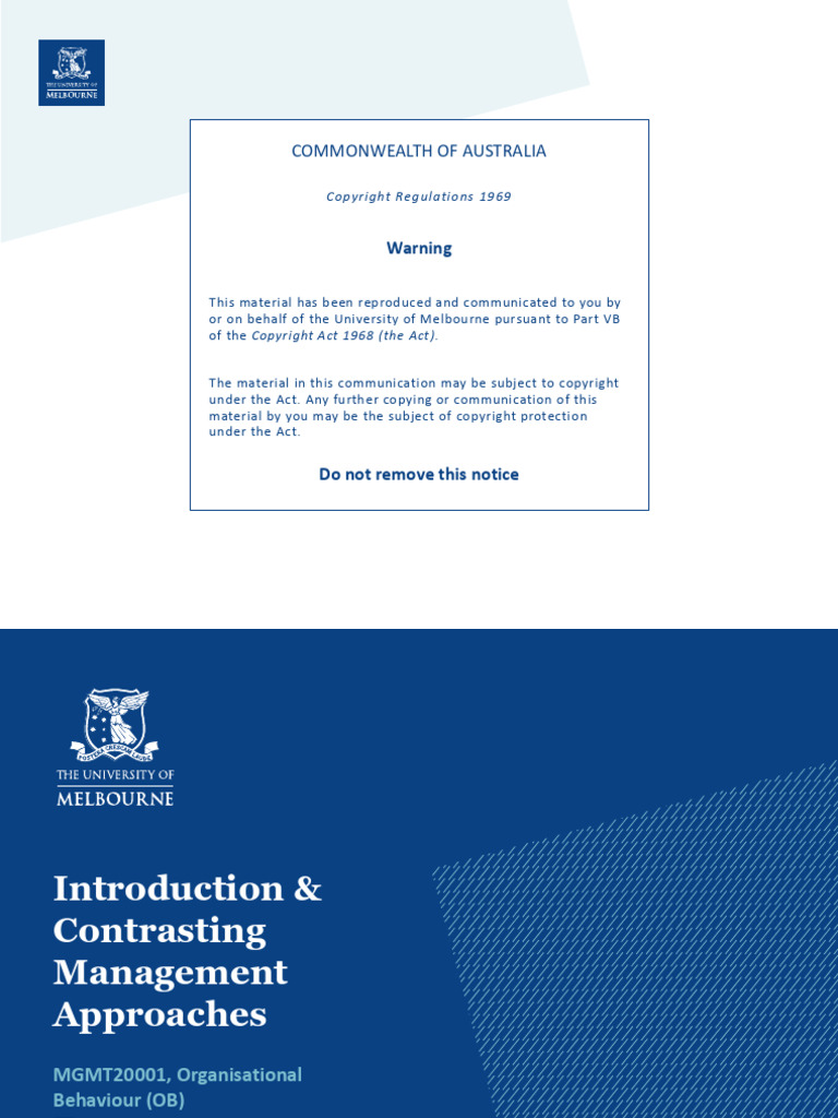 Lecture 1 Intro and Contrasting Management Approaches | PDF | Social ...