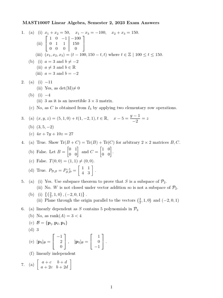 MAST10007exam S2 2023 Answer | PDF | Mathematical Analysis | Abstract Algebra
