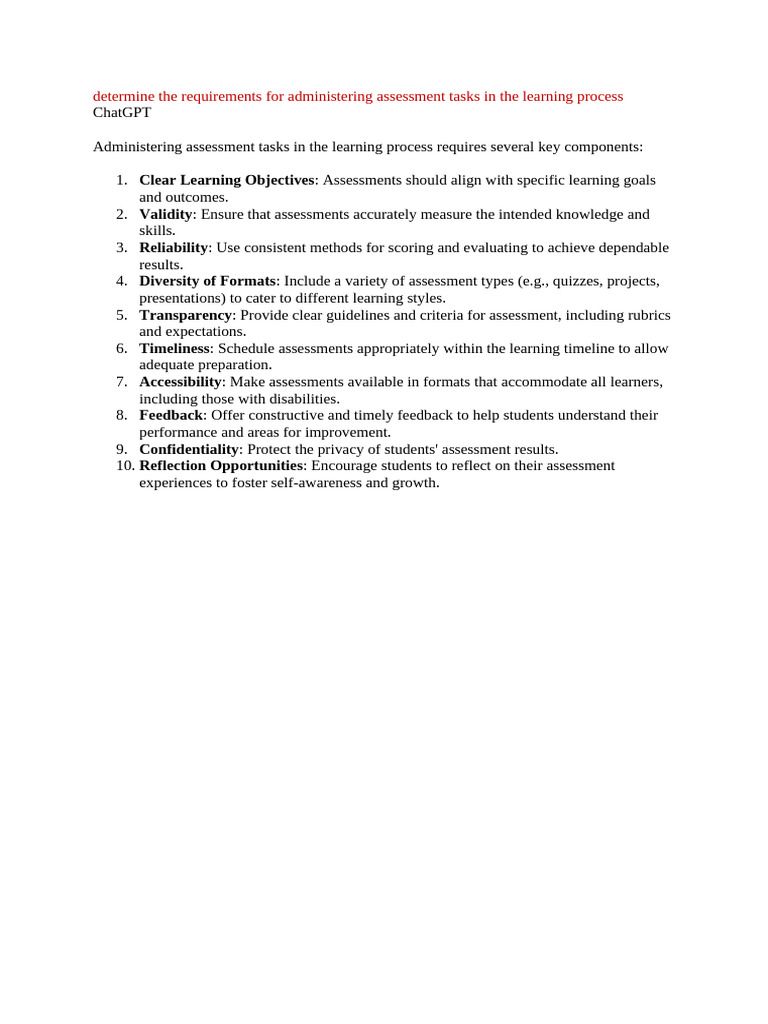 The Requirements For Administering Assessment Tasks in The Learning ...