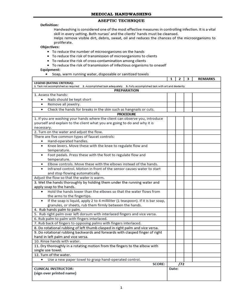 Medical Handwashing Checklist | PDF | Hand Washing