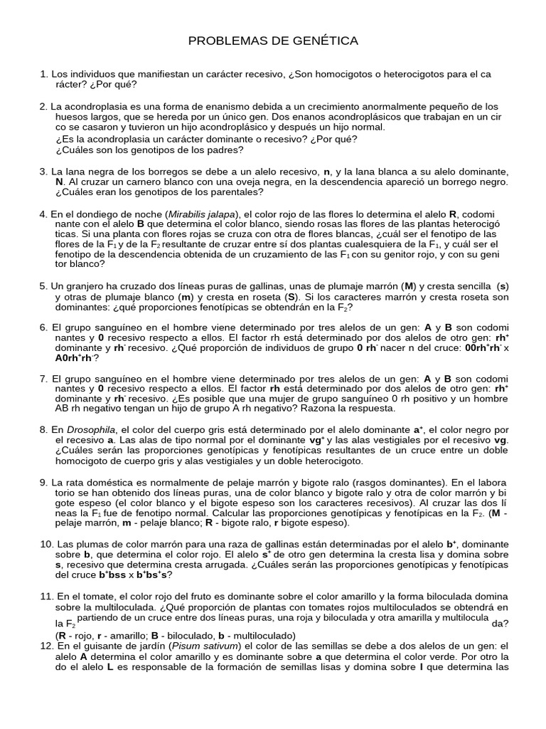 Problemas de Genética Mendeliana | PDF | Dominancia (Genética) | Alelo