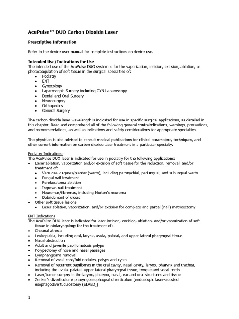 Uro 1217305 Acupulse Duo Co2 Laser Prescriptive Information Final | PDF ...