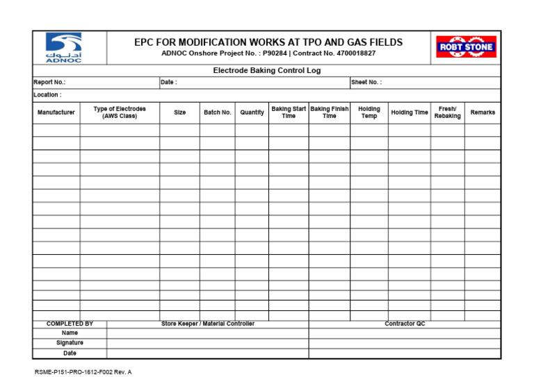 A ATTACHMENT 02 Electrode Baking Control Log | PDF