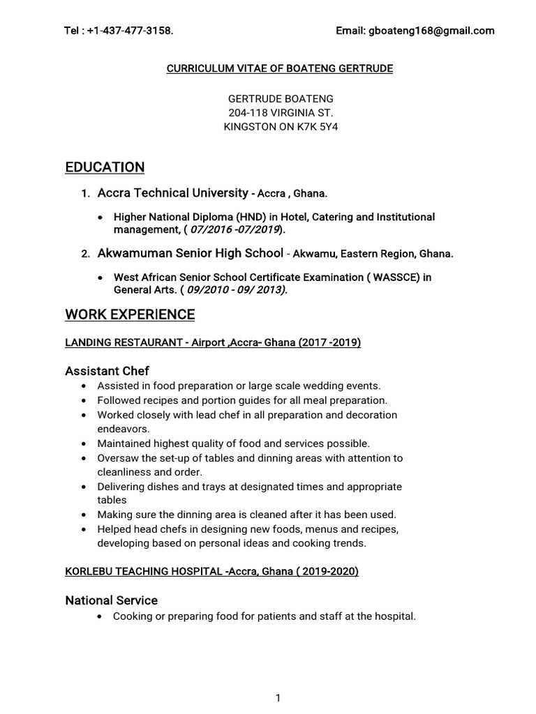 Gertrude Cv | PDF | Chef | Menu