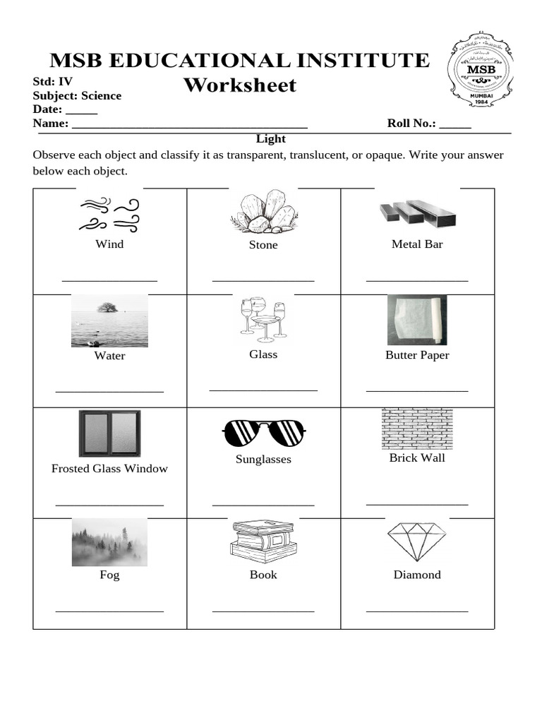 Classifying Light: Transparent vs Opaque | PDF