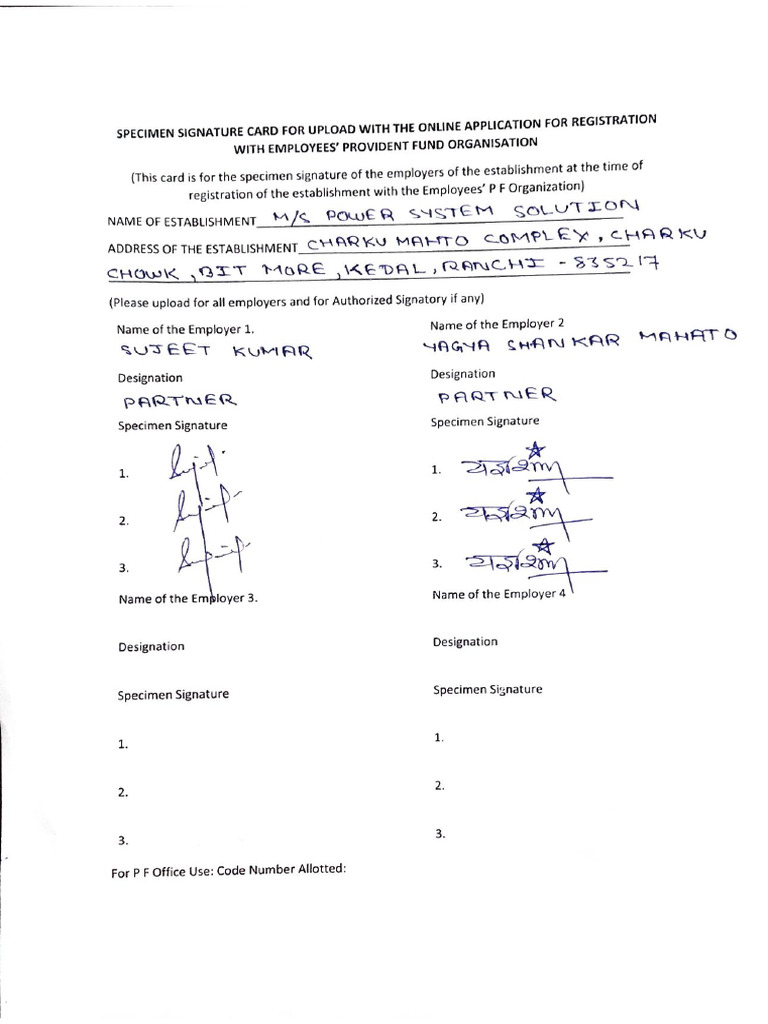 Specimen Signatures Partners | PDF