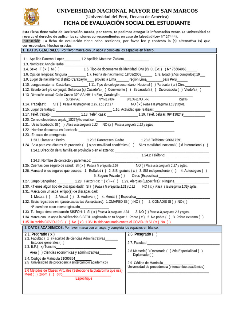 ANEXO 02 - Ficha Social Corregida-Anexo 2 | PDF