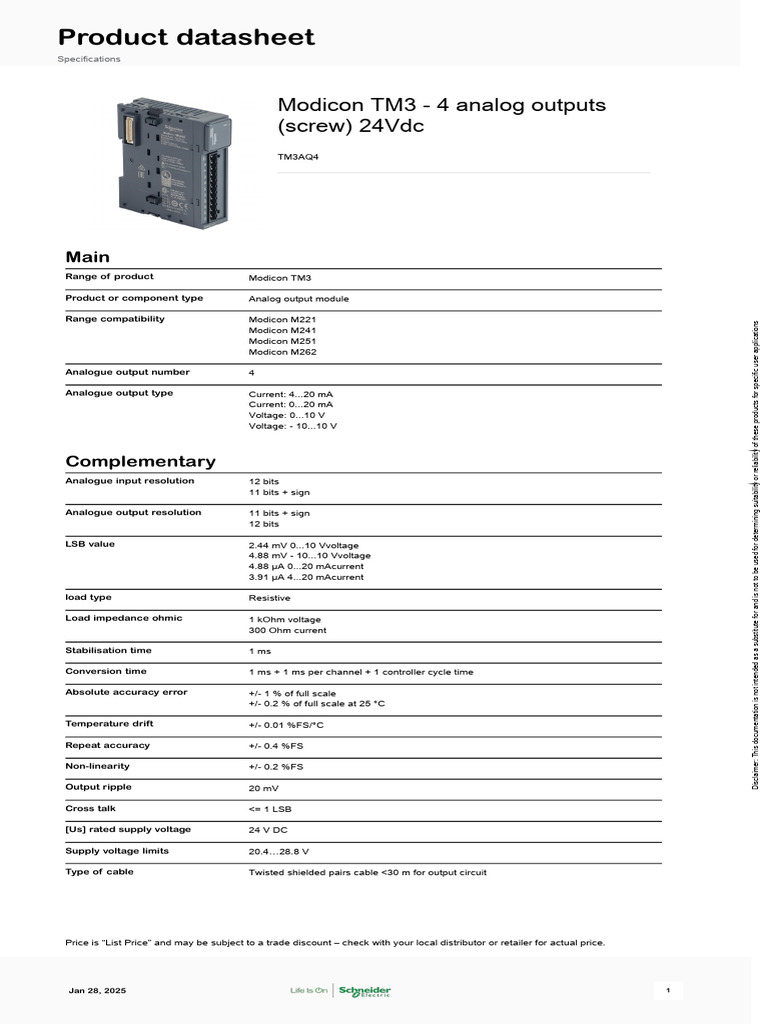 Schneider Electric - Modicon-TM3 - TM3AQ4 | PDF | Programmable Logic Controller | Electronic ...
