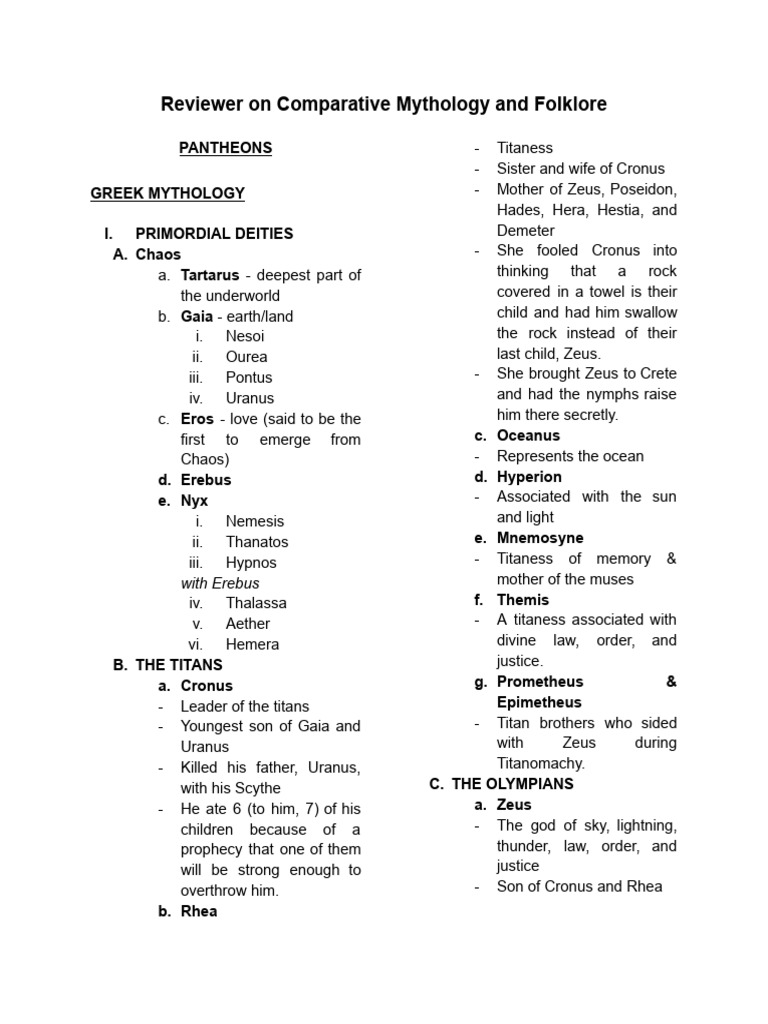 ENG111 Comparative Mythology and Folklore | PDF | Zeus | Roman Mythology
