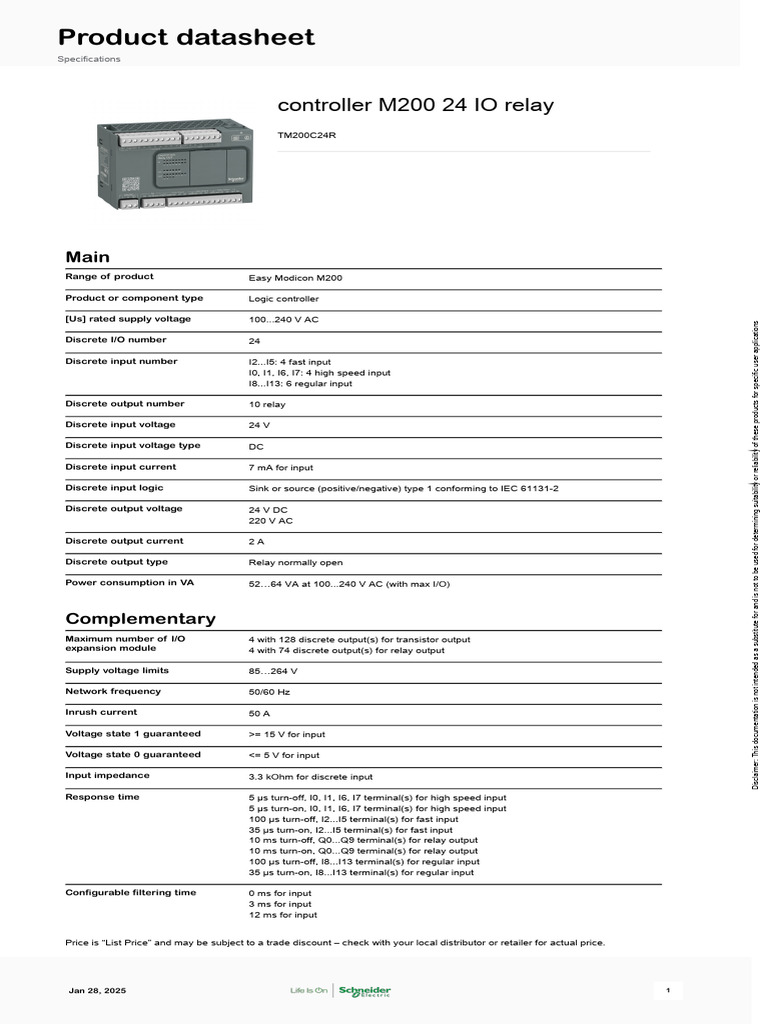 Schneider Electric - Modicon-Easy-M200 - TM200C24R | PDF | Relay | Logic Gate