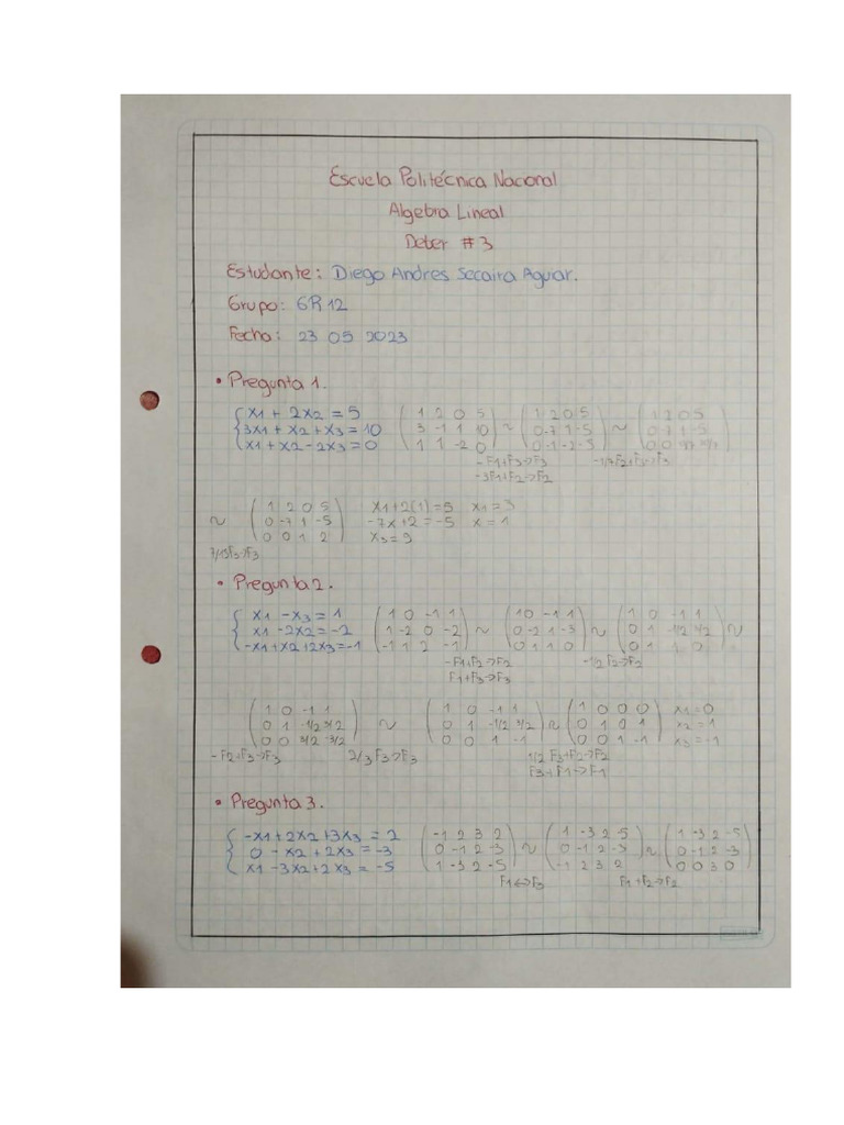 Deber 3 Algebra Lineal EPN | PDF