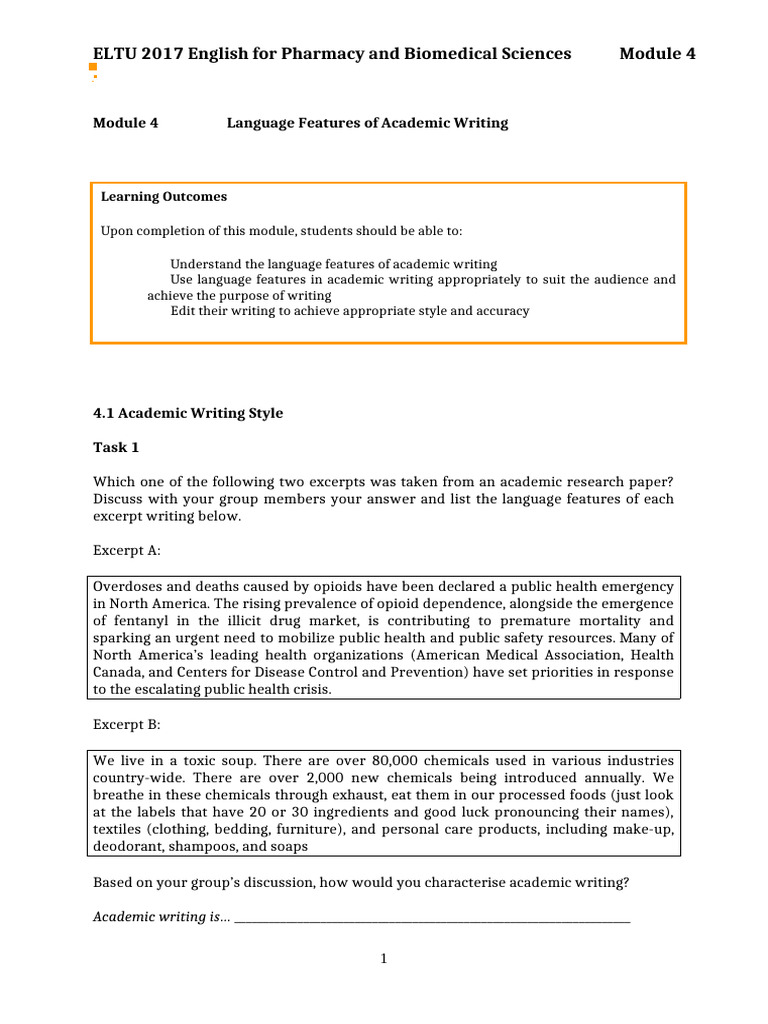 Module 4 Language Features of Academic Writing (Students) - 2023 - RS ...