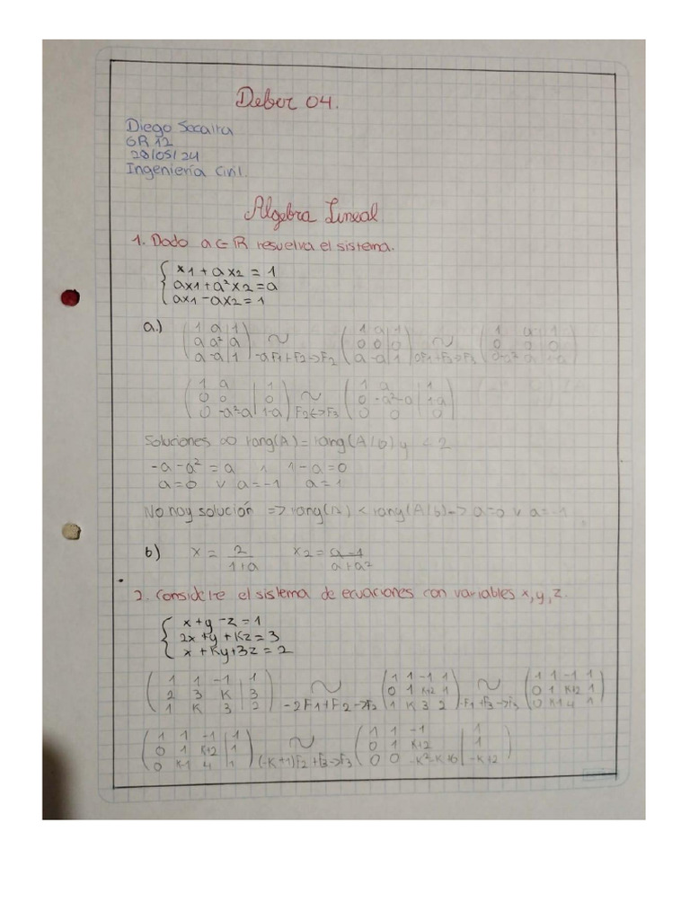 Deber 4 Algebra Lineal EPN | PDF
