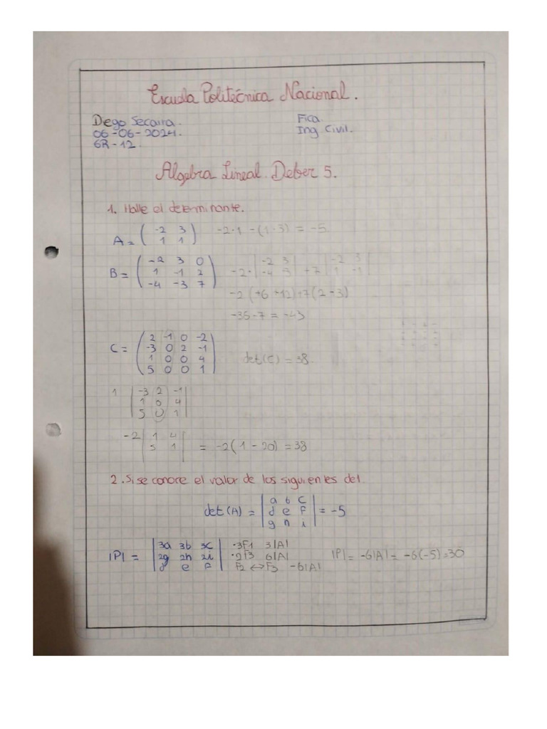 Deber 5 Algebra Lineal EPN | PDF