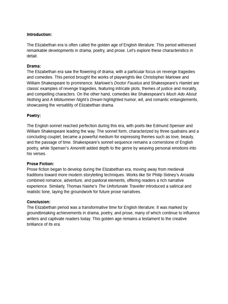 Elizabethan Literature | PDF