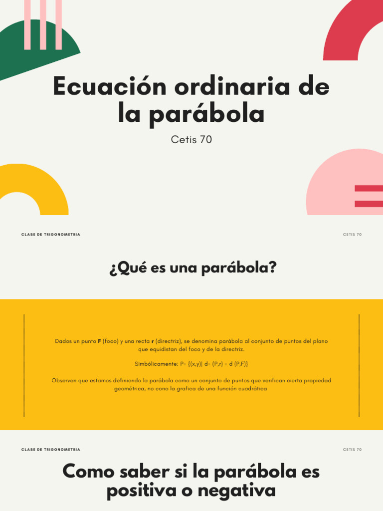 Ecuación Ordinaria De La Parábola Pdf Trigonometría Geometría 0778