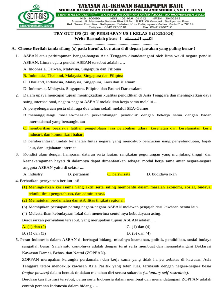 Try Out Ips Persiapan Us 1 Kelas 6 New2 | PDF