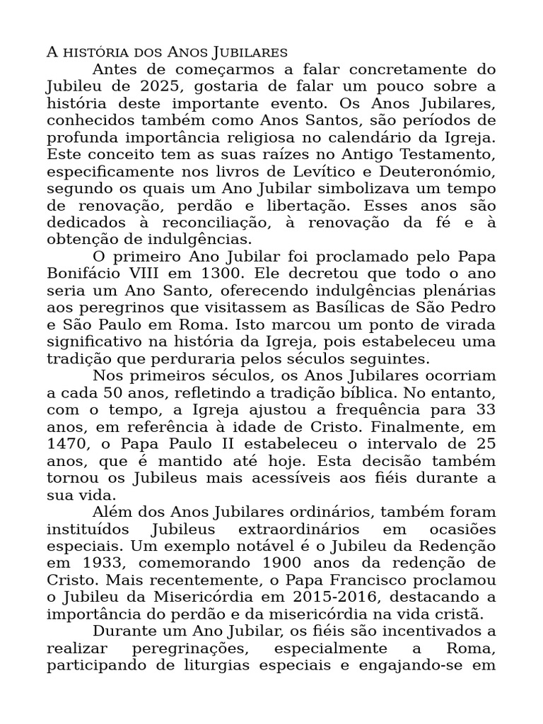 História dos Anos Jubilares na Igreja | PDF | Igreja católica