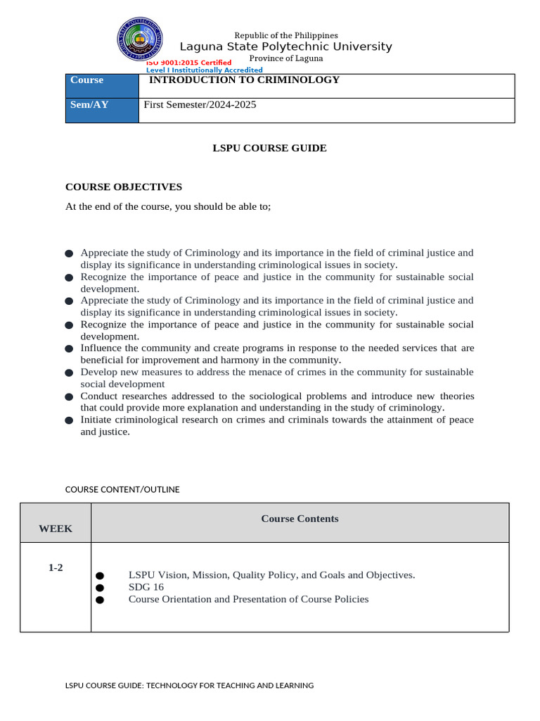 Intro-to-Crim-Course-Guide | PDF | Criminology | Crimes